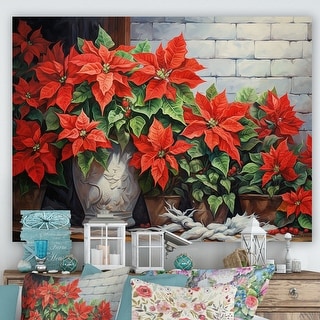 Designart "Poinsettias Farmhouse Still Life " Poinsettias Wall Art ...