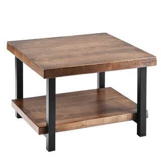 Yaz 22" Square Rustic Coffee Table with Shelf in Brown - 22"L x 22"W x ...