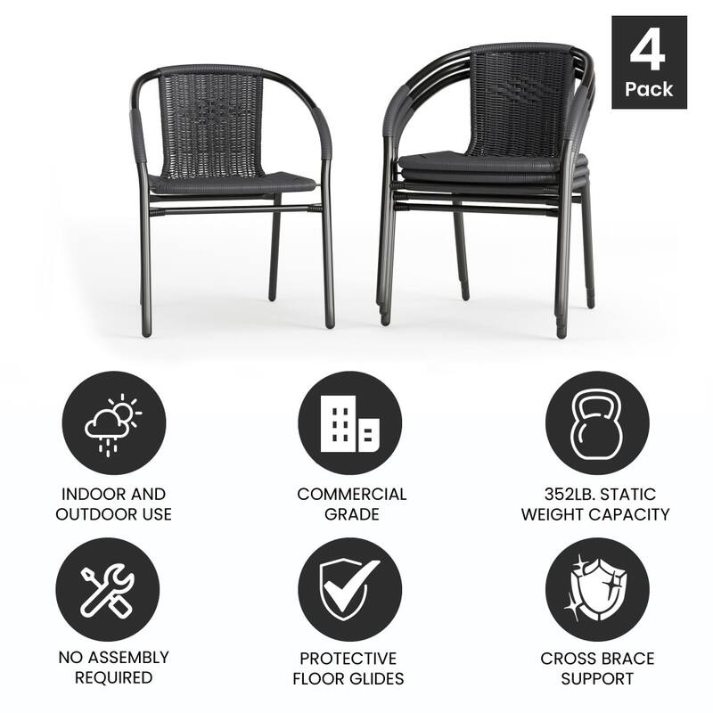 Indoor/Outdoor Stacking Rattan Restaurant Patio Chairs (Set of 4 ...