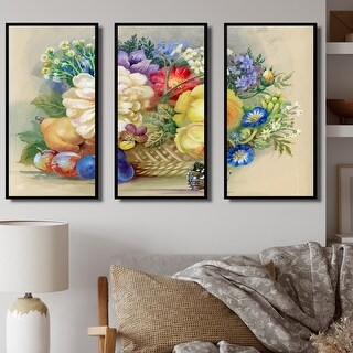 Designart "Bunch of Flowers and Fruits" Floral Framed Artwork Set of 3 ...