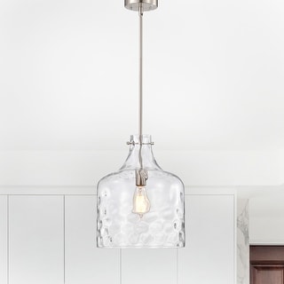 Daelan Satin Nickel Clear Dimpled Glass Single Light Pendant Light ...