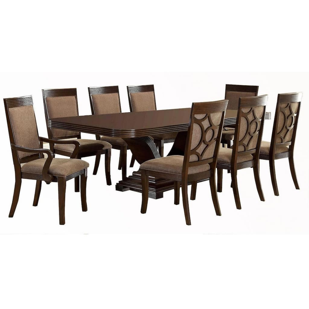 Dining Table Set With V Shaped Pedestal, Walnut Brown and Beige ...