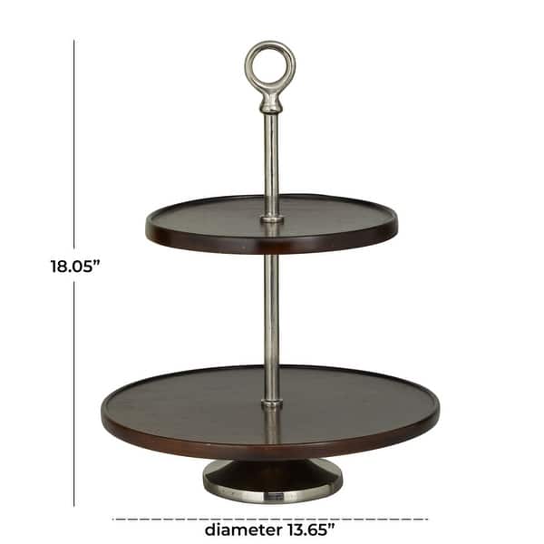 Dark Brown Mango Wood Tiered Server with Aluminum Bases or Gold Stand ...