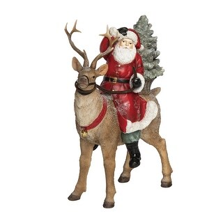 10" Rustic Santa on Reindeer Christmas Tabletop Figurine - Bed Bath ...