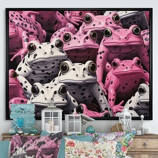 Designart "White And Pink Pop Art Frog" Frogs & Toads Framed Canvas ...