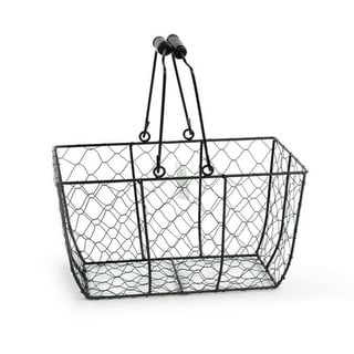 Wire Rectangular Basket Black With Folding Handle - 12"L x 8"W x 6.5"H ...