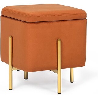 Upholstered Square Storage, Vanity Stool Footrest(Orange) - Orange ...