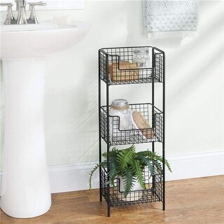 Steel Freestanding Storage Cabinet Tower Basket Rack Metal 3 Tier - 7"D ...