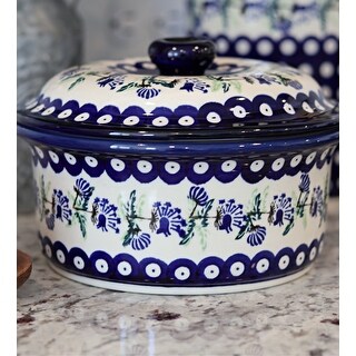 Blue Rose Polish Pottery 887 Zaklady Round Baker with Lid - Bed Bath ...