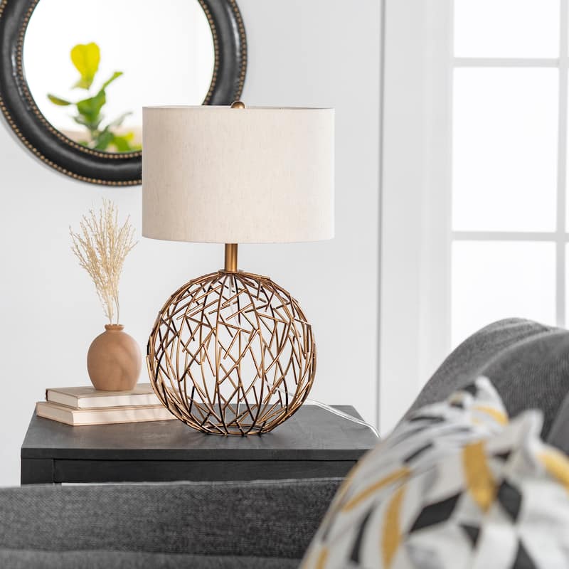 Nuloom Modern Gold Lattice Table Lamp with Linen Shade - 12"W x 12"D x ...