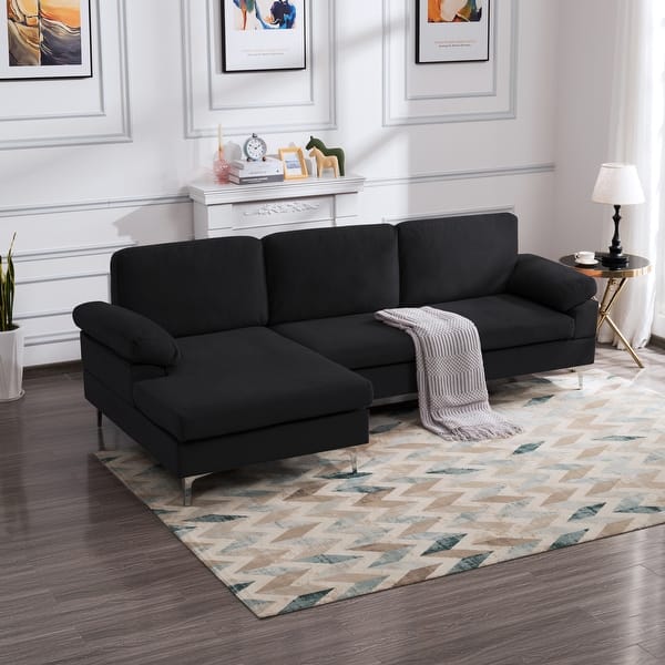 Modern Velvet Sectional Sofa with Removable Covers and Metal Legs - Bed ...