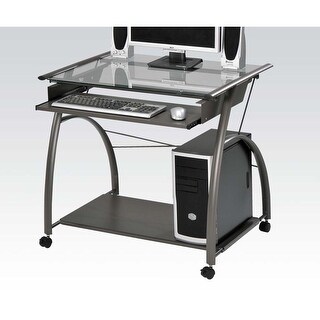 Pewter Computer Desk - Compact Workstation, Pull-Out Keyboard Tray ...