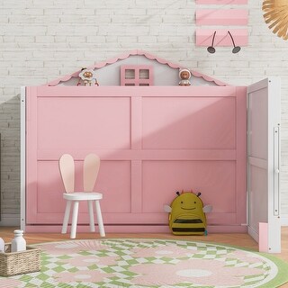 Kids Murphy Bed Pink House Shaped Foldable Bed Twin Platform Bed with ...