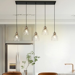 Elisie Modern Linear Chandelier 5-Lights Water Glass Pendant Light Hammered Kitchen Island Bar ...