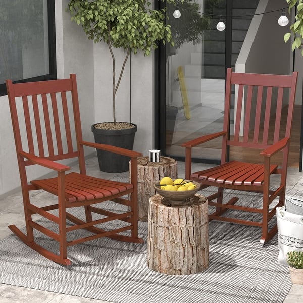 Outsunny 2 PCs Wooden Rocking Chair Set, Outdoor Rocker Chairs with ...