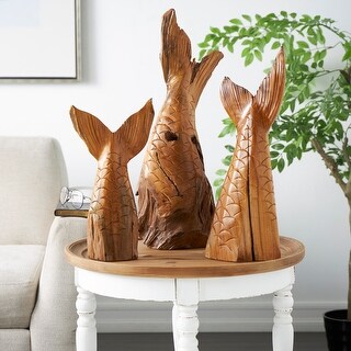 Brown Teak Wood Handmade Tail Live Edge Whale Decorative Sculpture with ...