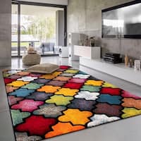 Colorful Living Room Rug with geometric Squares, Multi-Colored - On ...