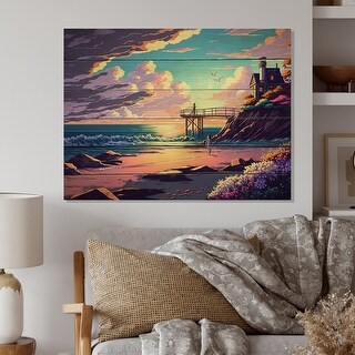 Designart 'Modern Sunset In Vector Style III' Modern Landscape Beach ...
