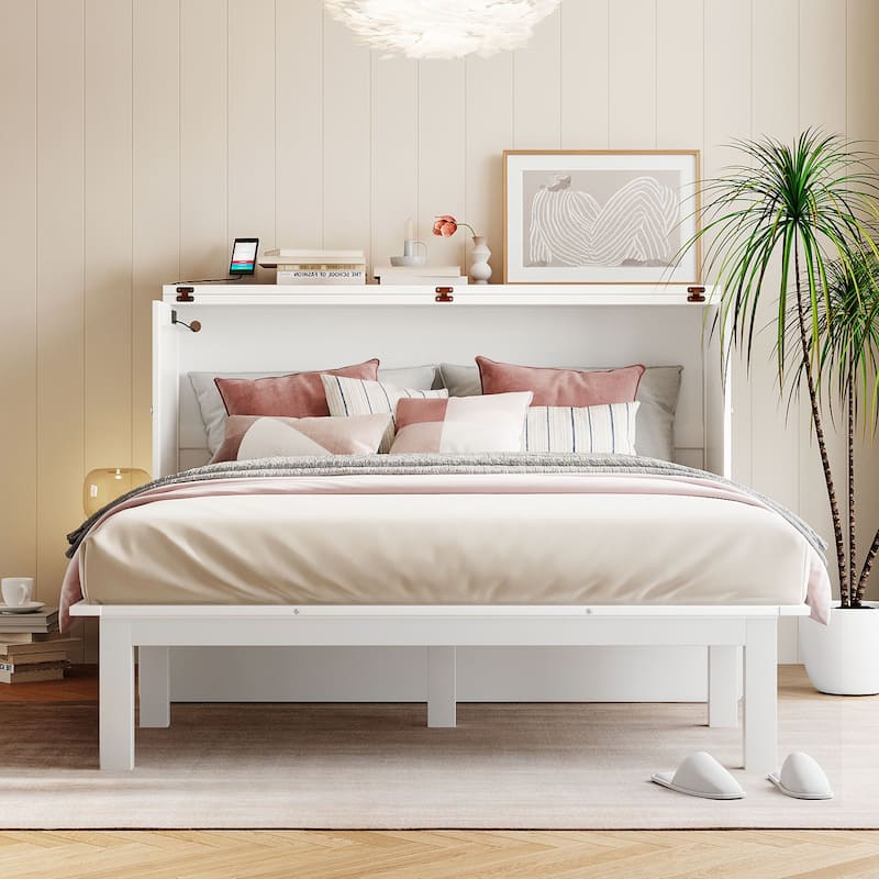 Queen Size Murphy Bed With Usb Port And Removable Shelves On Each Side