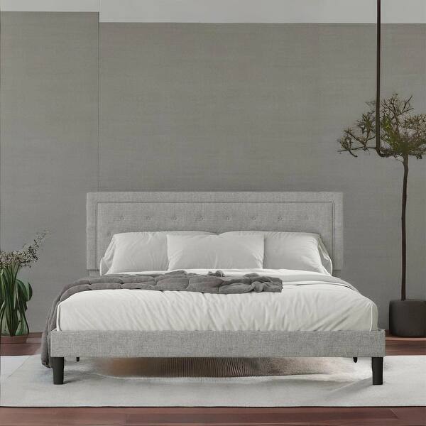 Light Grey Full Size Bed Frame with Adjustable Border Headboard - Bed ...