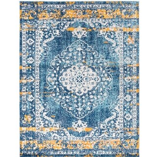7'10" x 10'3" Blue and Yellow Persian Medallion Rectangular Machine ...