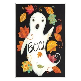 Stupell Vintage Boo Ghost Patterned Leaves Wall Plaque Art by ...