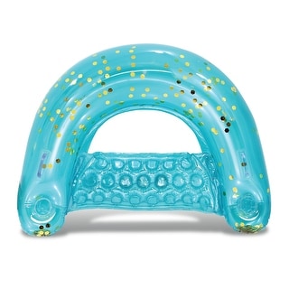 POZA Inflatable Blue Gold Pool Float Chair w/ 2 Built-in Cup Holders ...