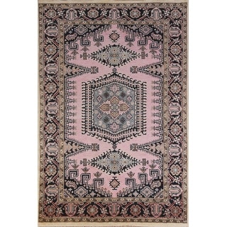 Geometric Pink Viss Indian Area Rug Handmade Wool Carpet - 5'10" x 9'0 ...