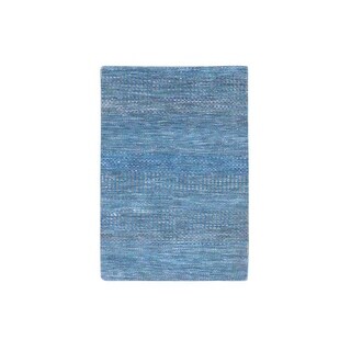 Shahbanu Rugs Sapphire Blue, Modern Hand Knotted Grass Design, Tone on ...