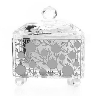 Crystal Honey Dish With Silver Pomegranates 2 1/4 x 2 1/4 " - As ...