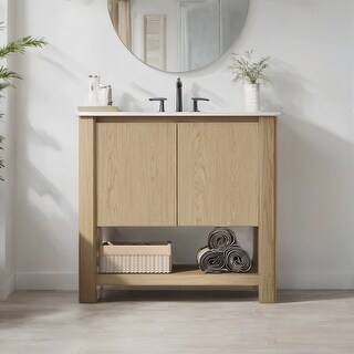 36 inch Bathroom Vanity w/ Ceramic Sink, Soft Close Doors & Open Shelf ...