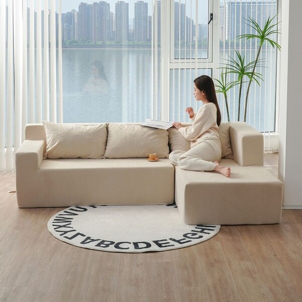 Modern Modular Sectional Sofa L Shaped Couch Minimalist 2 Pieces Cloud Couch Foam Sofa Khaki Reversible