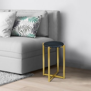 Ivy 18.5 Inch Round Marble End Table With Metal Frame Black And Gold ...