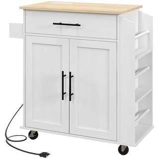 White Kitchen Island with AC Outlets and USB Ports - Bed Bath & Beyond ...