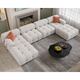 113" U-shape Teddy Sectional Sofa Oversize Modular Soft Couch - Bed ...