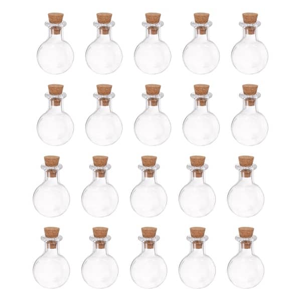 20pcs Mini Glass Bottles with Cork Oblate Round Shape Wishing Bottle ...