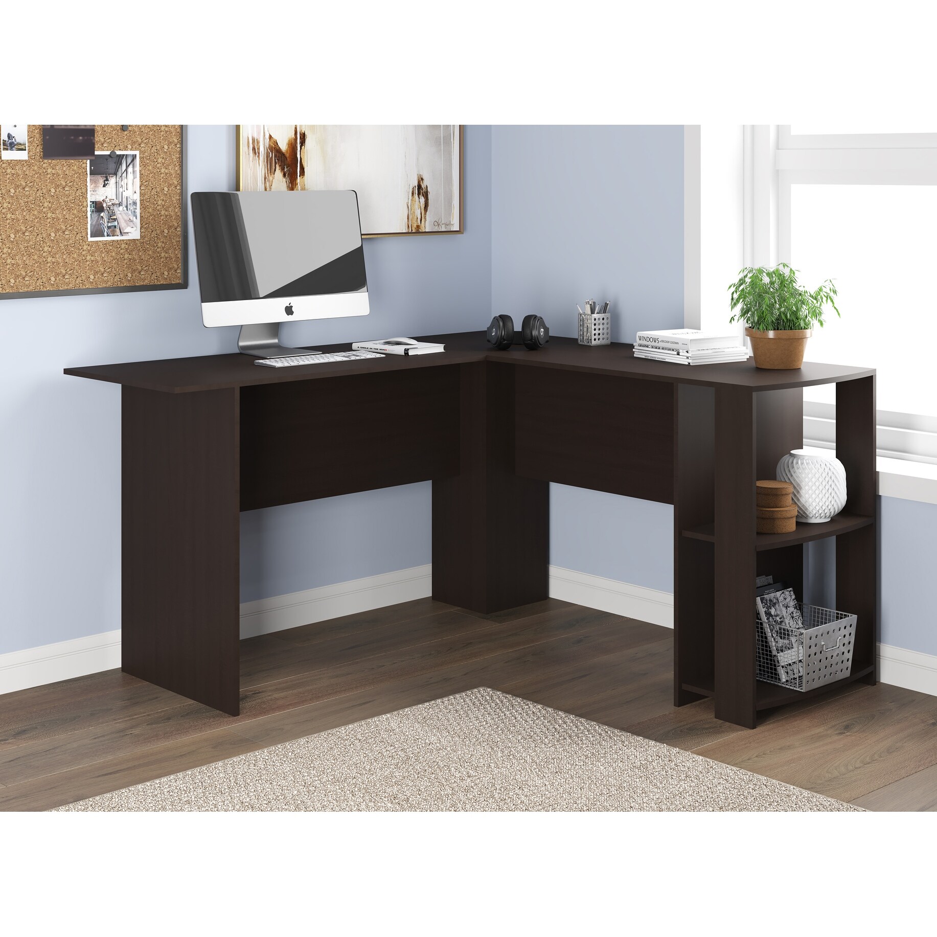 Computer Desk 55L Cappuccino L-Shaped 2 Shelves - Bed Bath & Beyond ...