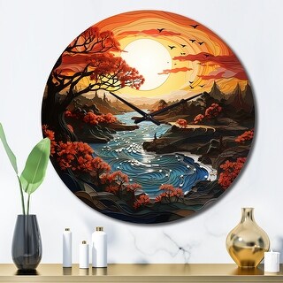 Designart "Orange Sunrise Silent Awakening Papercut I" Landscapes ...