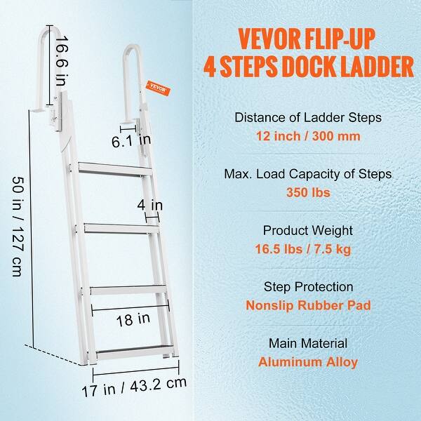 VEVOR Dock Ladder Flip Up Steps Large Load Capacity, Aluminum Pontoon ...
