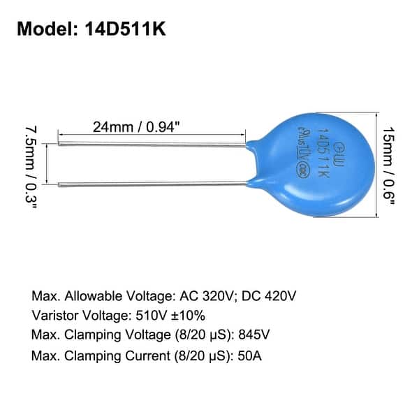 20Pcs Voltage Dependent Resistors AC 320V 14D511K Radial Lead Disc ...