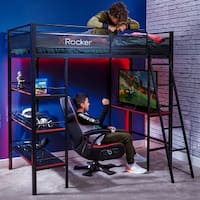 X Rocker Fortress Black Gaming Bunk w/ Built-in Desk and Shelves - On ...