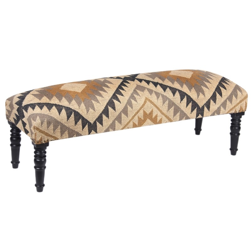Handmade Indo Upholstered Bench - 47" L x 18" W x 16" H - 47" L x 18" W ...
