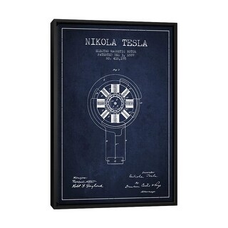 iCanvas "Tesla Electromagnetic Navy Blue Patent Blueprint" by Aged ...