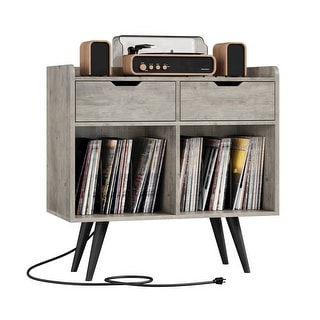 Farmhouse Record Player Stand with Power Outlet & Drawers - N/A - Bed ...
