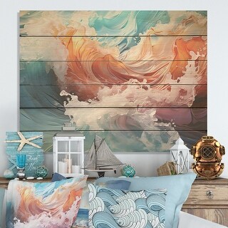 DESIGN ART "Beach Waves Fusion I" Coastal Beach Wood Wall Decor ...