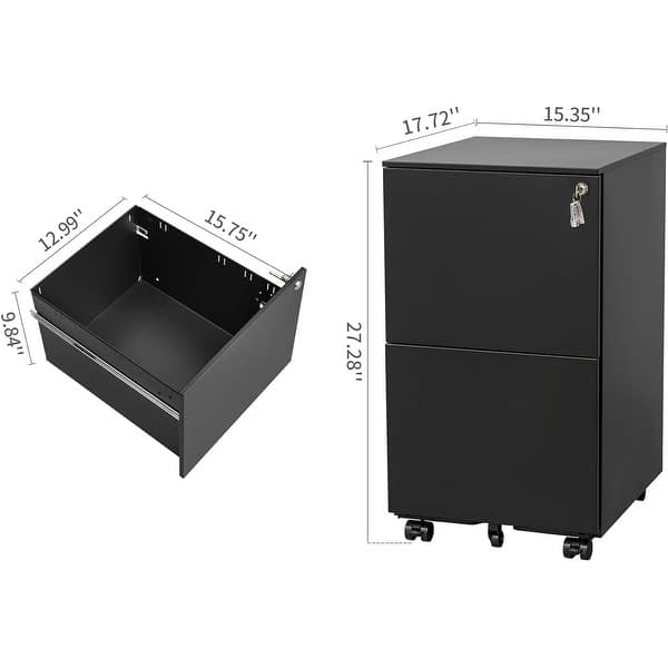 2 Drawer File Cabinet with Lock, Steel Mobile Filing Cabinet on Anti ...