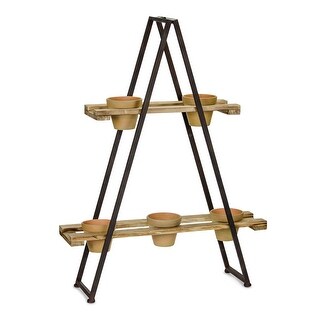 44" Brown and Beige Metal Triangular Standing Planter with Pots - Bed ...