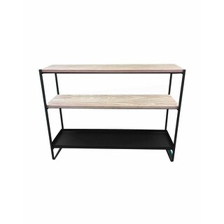 40 Inch Shelving Unit, Natural Brown Wood Top, 3 Shelves, Black Metal ...