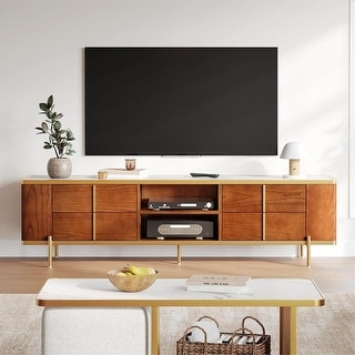 Moasis 70-inch Wide TV Stand Media Console with Slate Top and Walnut ...