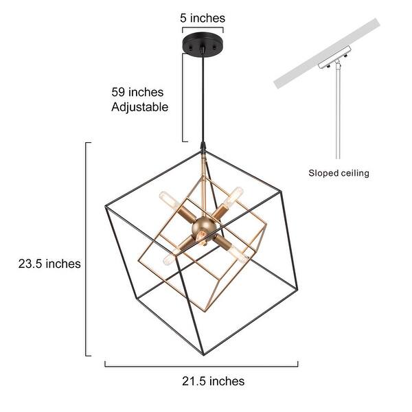 Modern Contemporary 6-light Black Gold Cube Chandelier Geometric Lights ...